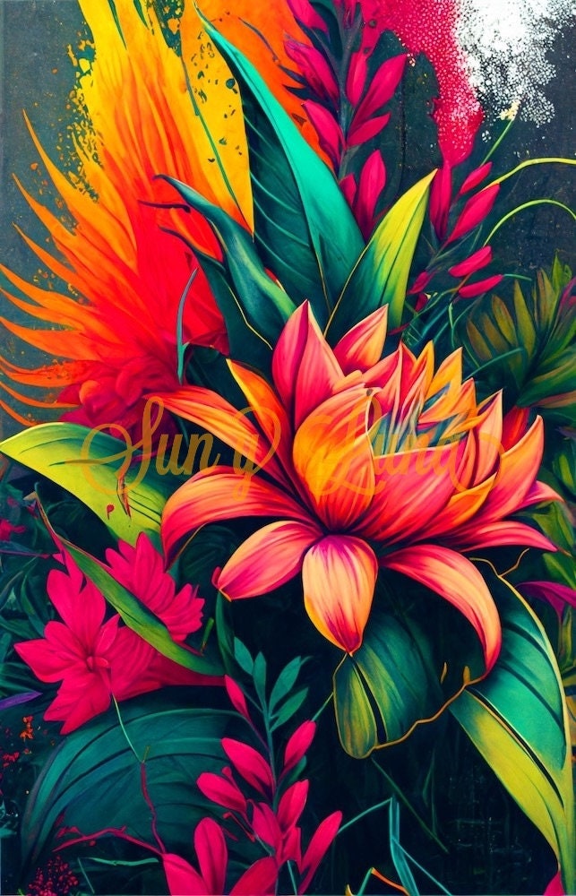 Urban Tropical Flowers INSTANT Download Digital AI Art, Hibiscus, Lotus ...