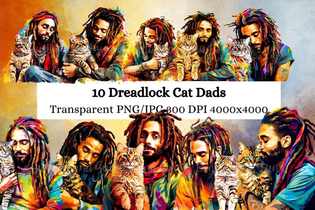 Dreadlock Cat Dads Men With Cats Watercolor Digital Clip Art ...