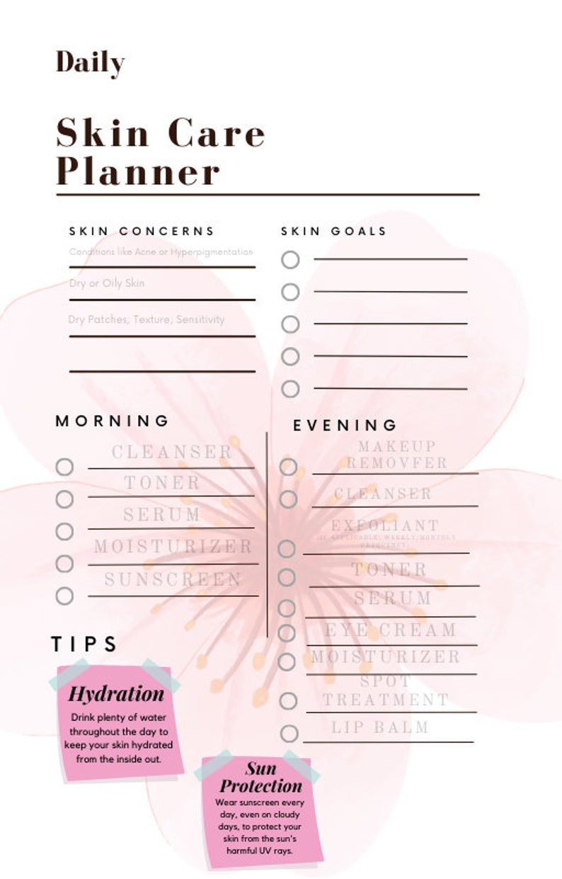 Daily Skin Care Planner Template Morning Evening Routine Checklist ...