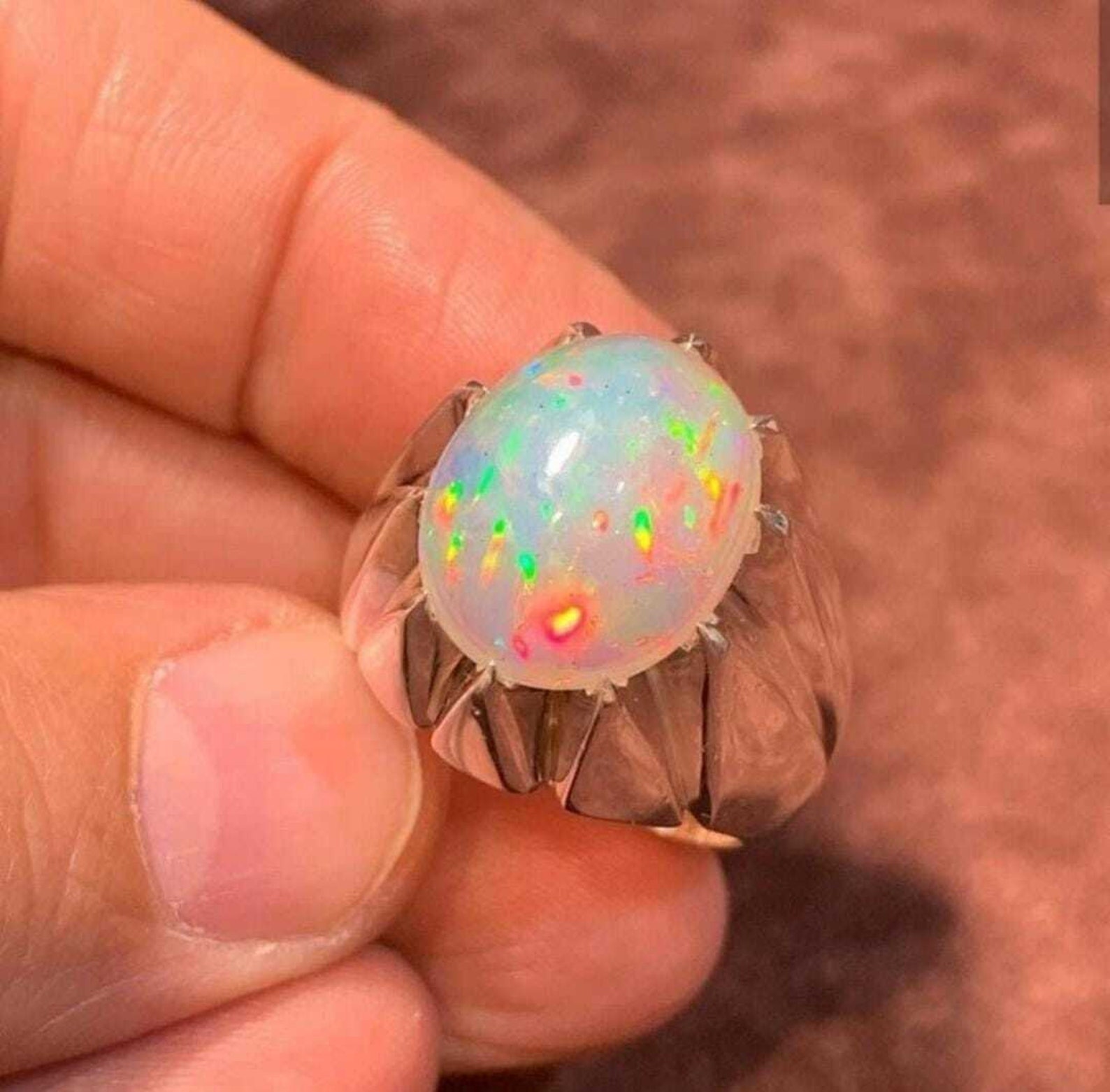 Ethiopian Fire White Opal Stone Sterling Silver Ring Real Opal Fire ...