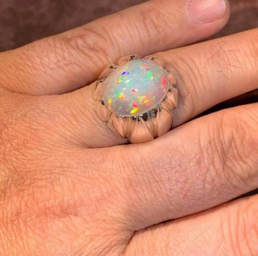 Ethiopian Fire White Opal Stone Sterling Silver Ring Real Opal Fire ...
