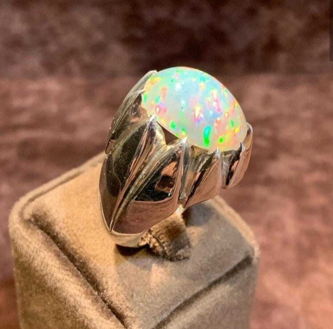 Ethiopian Fire White Opal Stone Sterling Silver Ring Real Opal Fire ...