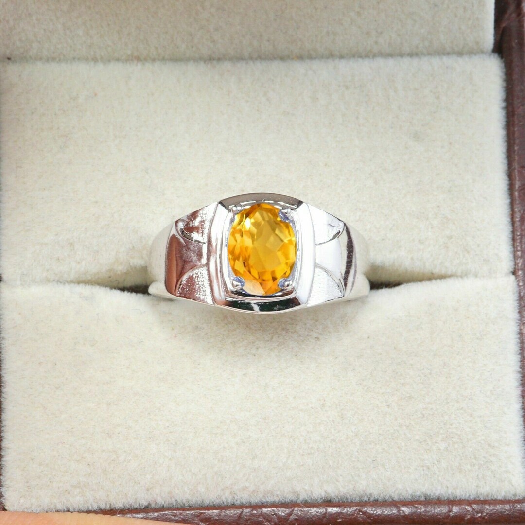 Natural Citrine Men's Ring, Statement Ring, Citrine Emerald Cut Ring ...