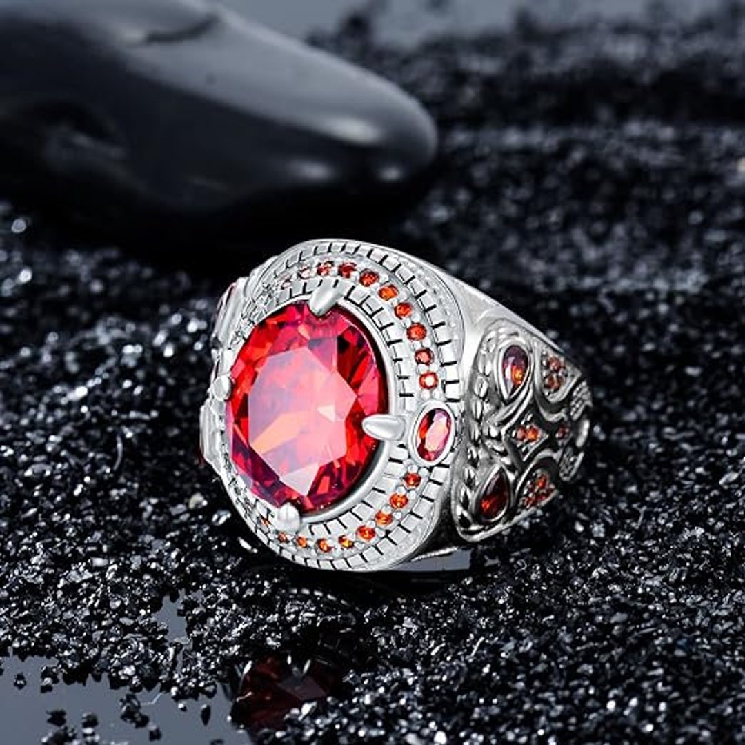 Lab Crated Ruby Ring for Men, 925 Sterling Silver Ring, Gift for Him ...