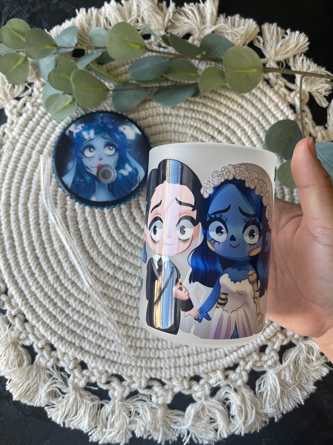 Corpse Bride 15oz Frosted Glass Mug, Tim Burton Emily & Victor Chibi ...