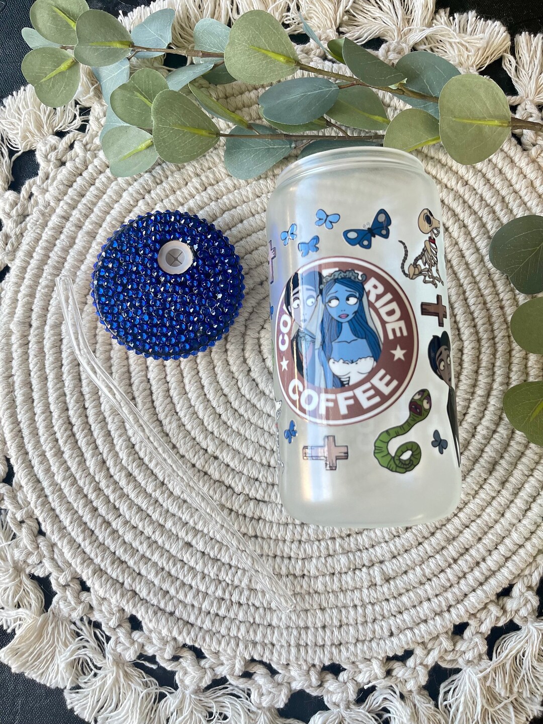 Corpse Bride 16 Oz Glass Cup, Cute Glow in the Dark Goth Gifts, Tim ...