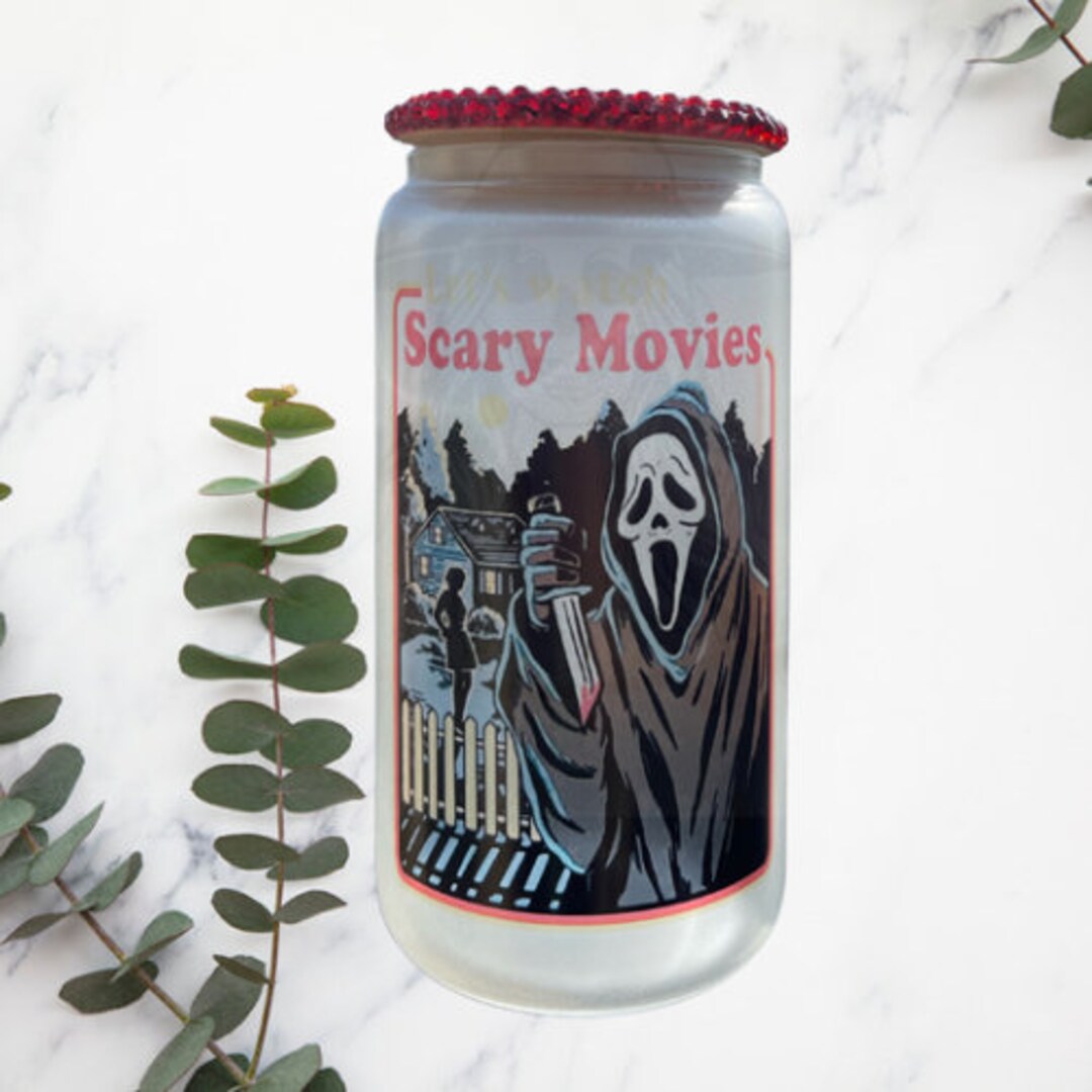 Scream Libby Cup, Bling Lid, Ghostface, Horror Cup, Stab Cup, Glow in the Dark, Glass Cup With ...
