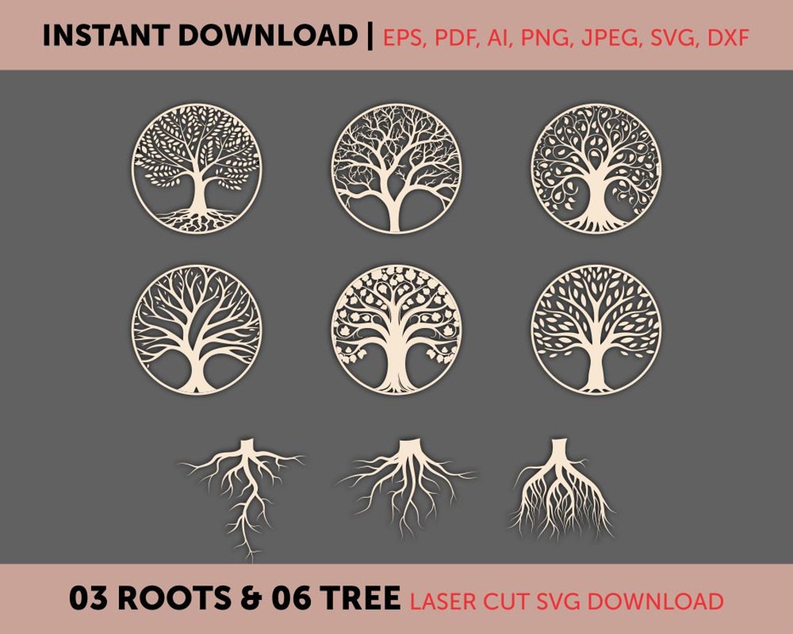 Baum des Lebens-Svg-Bundle, Baum Laser-Schnitt-Dateien, Familienbaum Plotterdatei, Holz ...