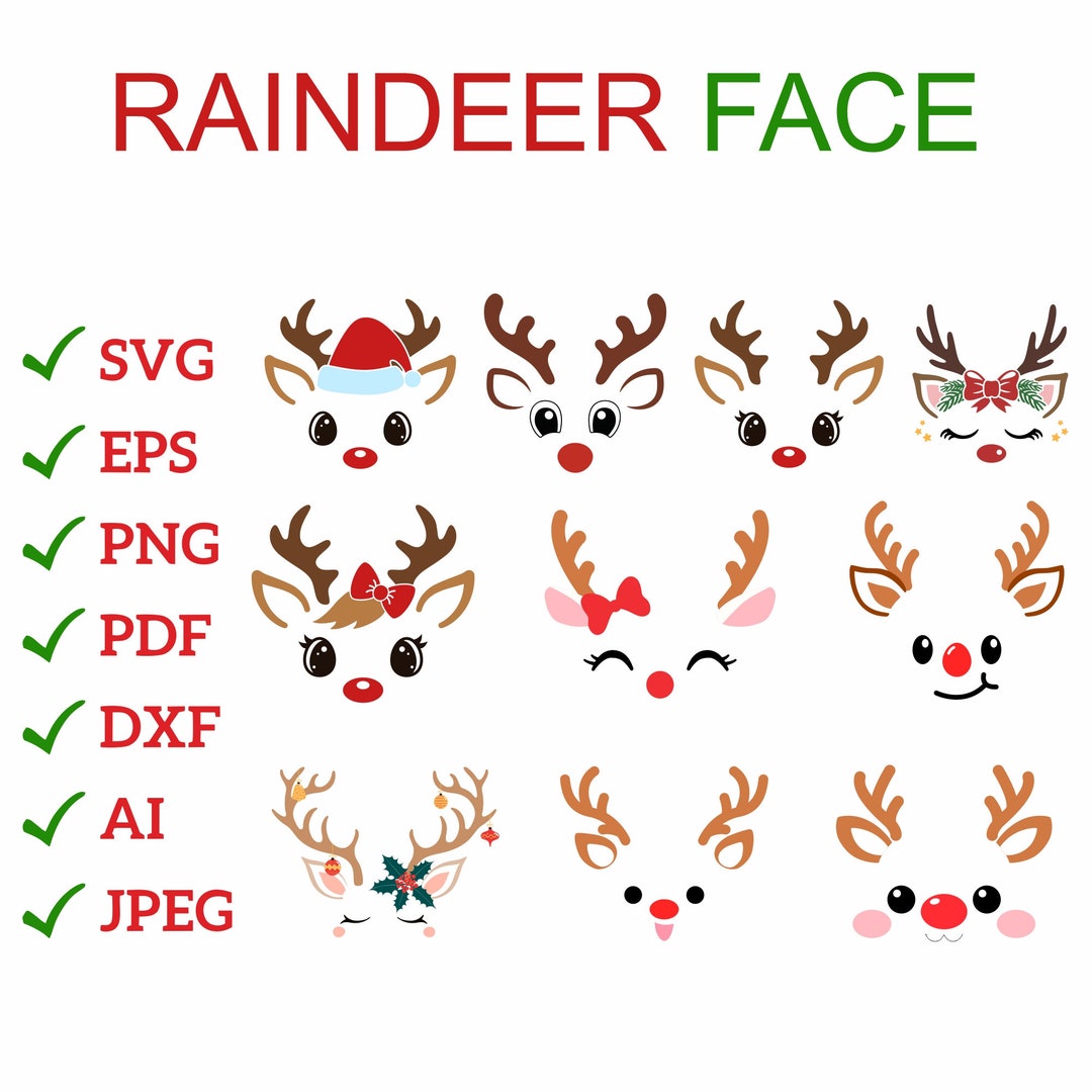 Christmas Reindeer Faces Svg, Reindeer Svg, Christmas Svg, , Girl ...