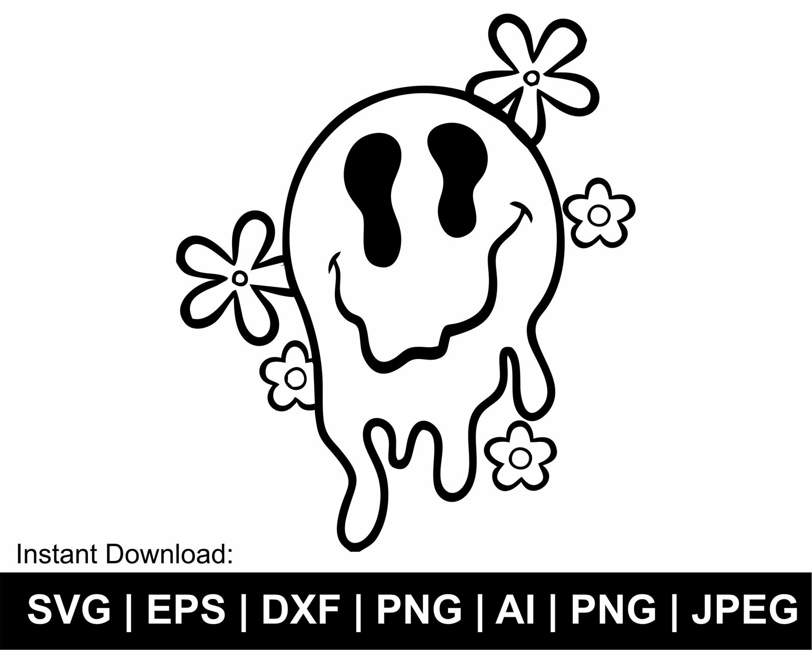 Drippy Smiley Svg, Smiley Face Svg, Happy Face Svg, Retro Flower Svg ...