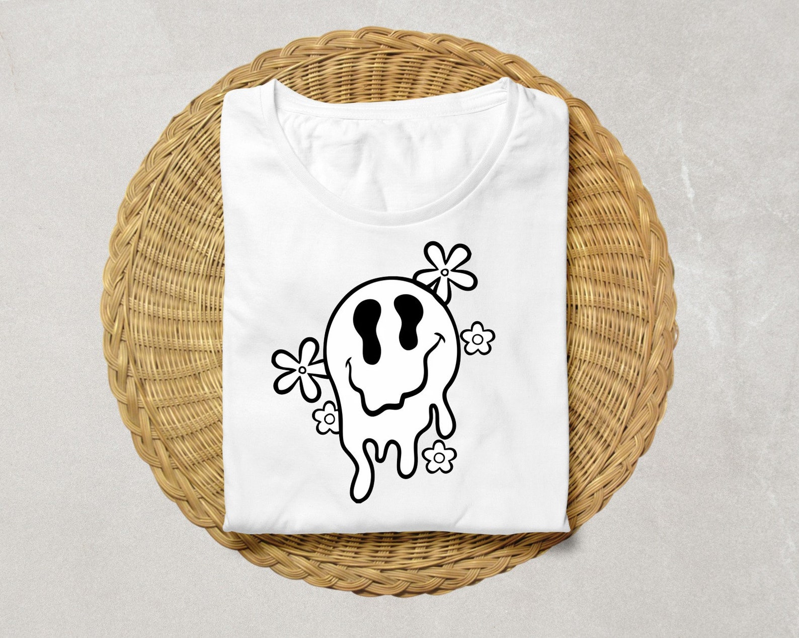 Drippy Smiley Svg, Smiley Face Svg, Happy Face Svg, Retro Flower Svg ...