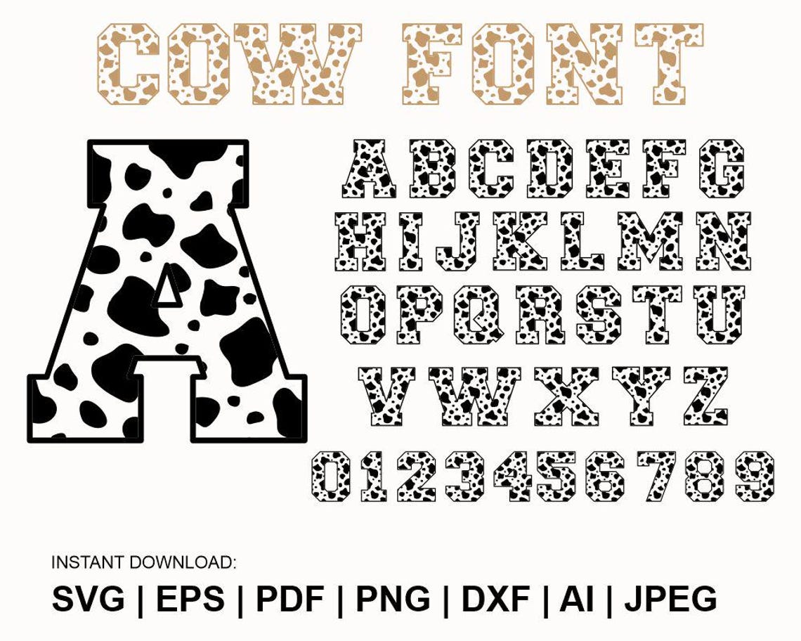 Cow Print Alphabet Svg, Cow Pattern Alphabet Svg, Cow Letters Svg, Cow ...