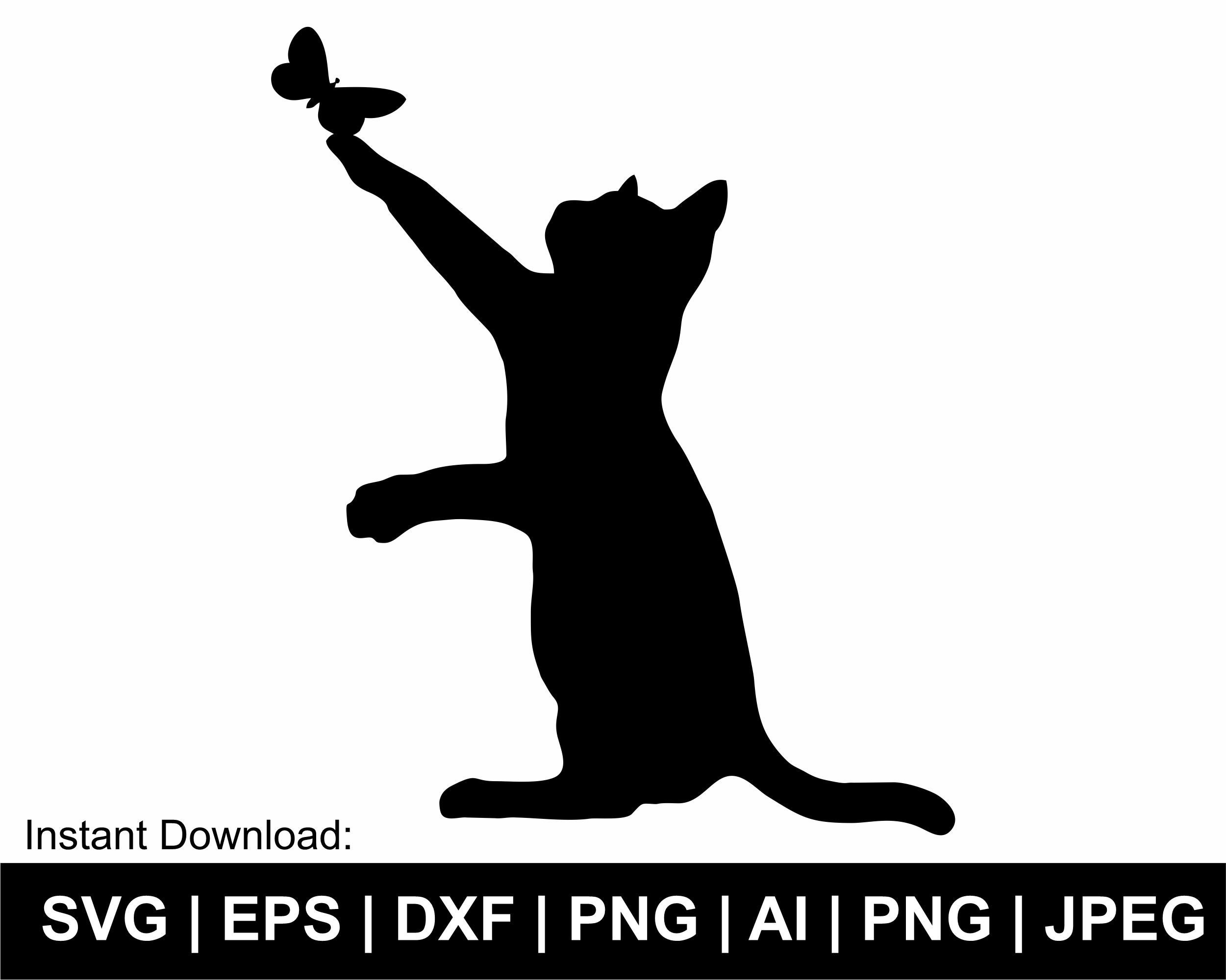 Cat With Butterfly Svg, Cat Svg, Kitten Playing Svg, Cat T Shirt Svg ...