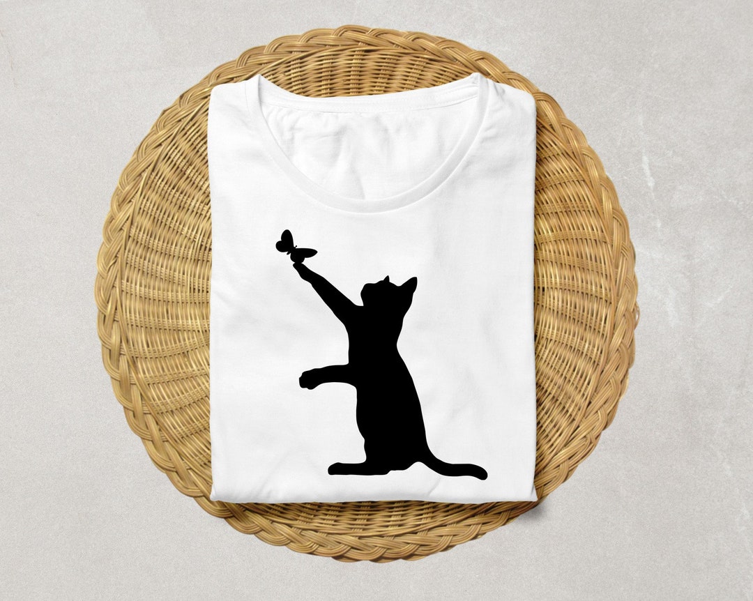 Cat With Butterfly Svg, Cat Svg, Kitten Playing Svg, Cat T Shirt Svg ...