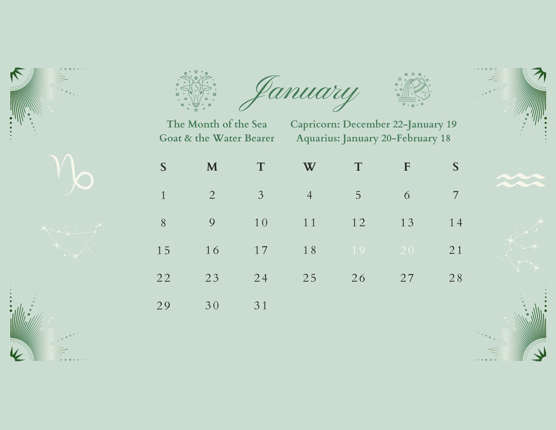 2023 Zodiac Calendar, Printable PDF, Digital Download, Astrology Gift ...