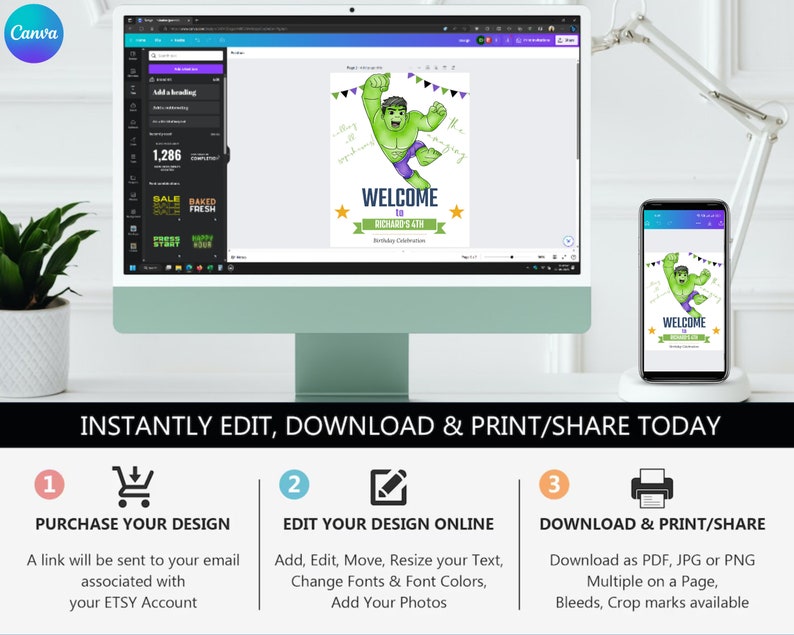 The Incredible Hulk Welcome Birthday Card Instant Download Canva ...