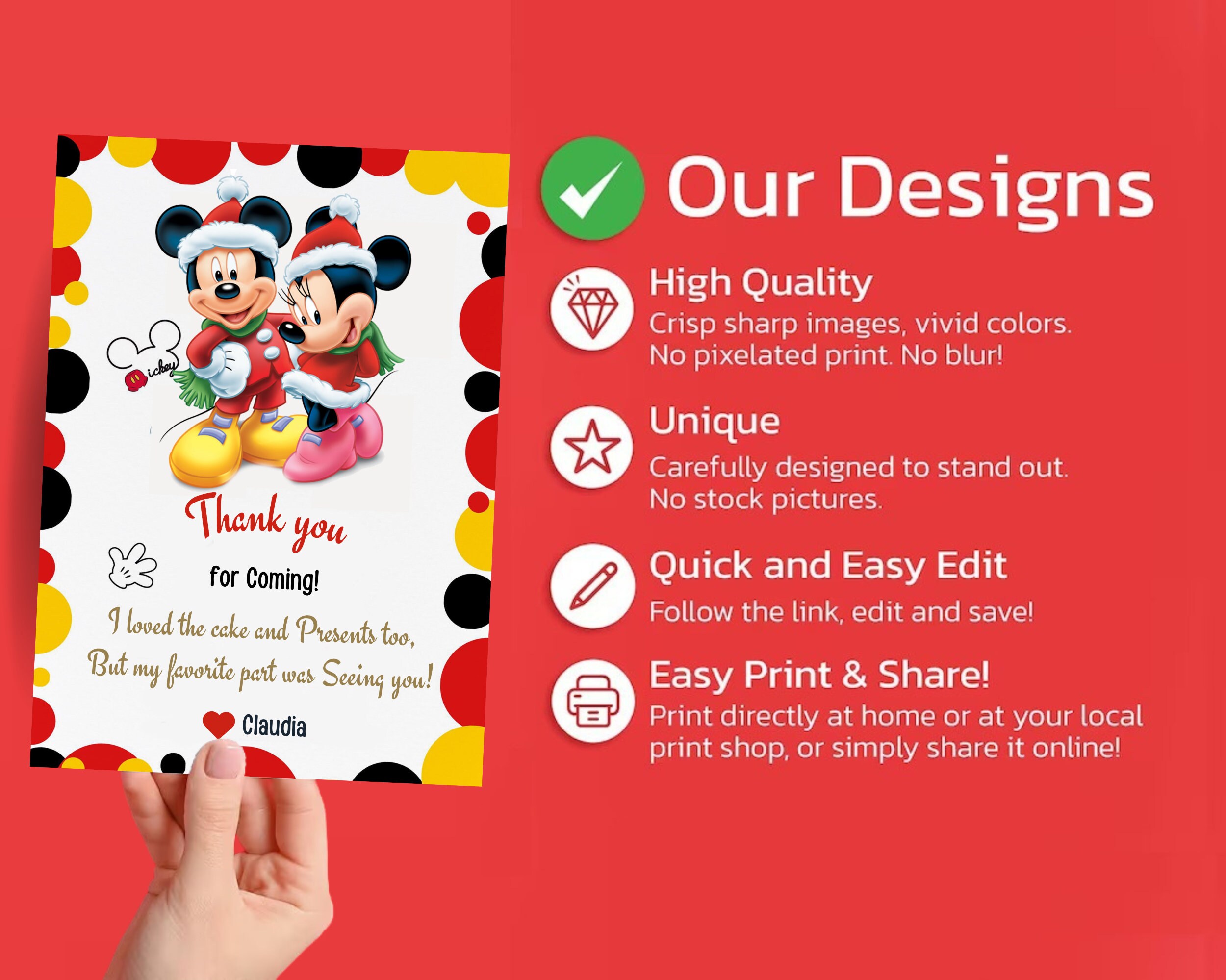Twins Mickey Thank You Party Cards Mickey Mouse Thank You Party Card ...