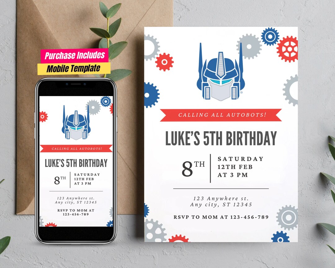 Invitación de cumpleaños de Transformers Invitación de fiesta digital ...