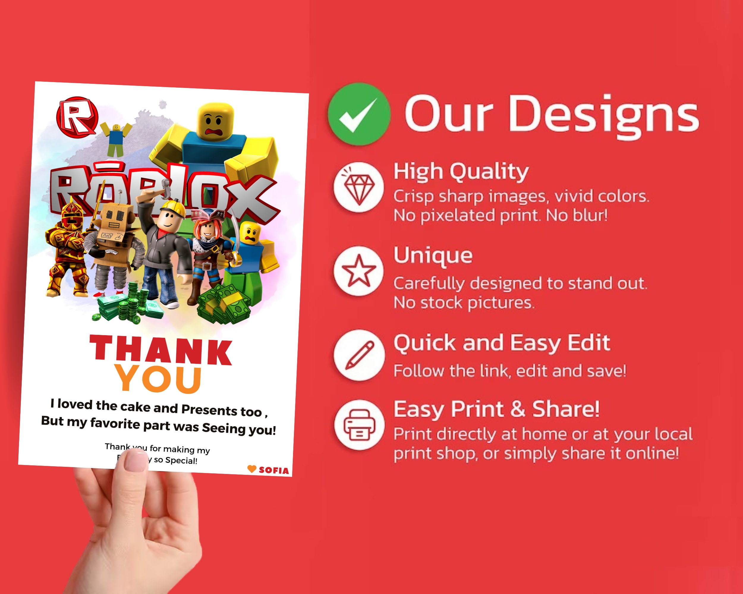 Roblox Photo Thank You Card Instant Download Roblox Thank You Cards ...