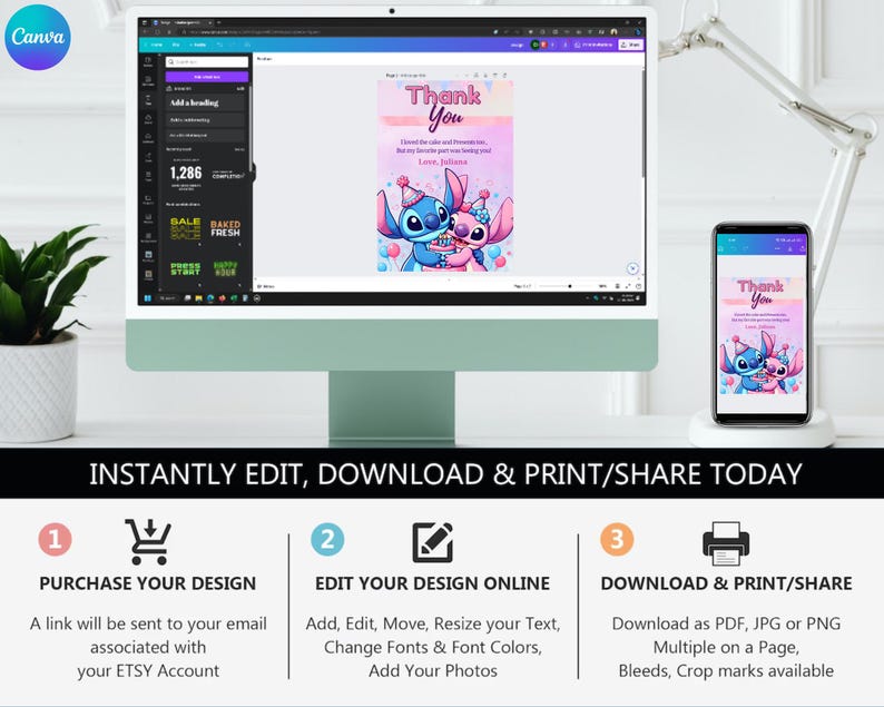 Lilo & Stitch Thank You Cards Personalised Stitch Thank You for Coming ...