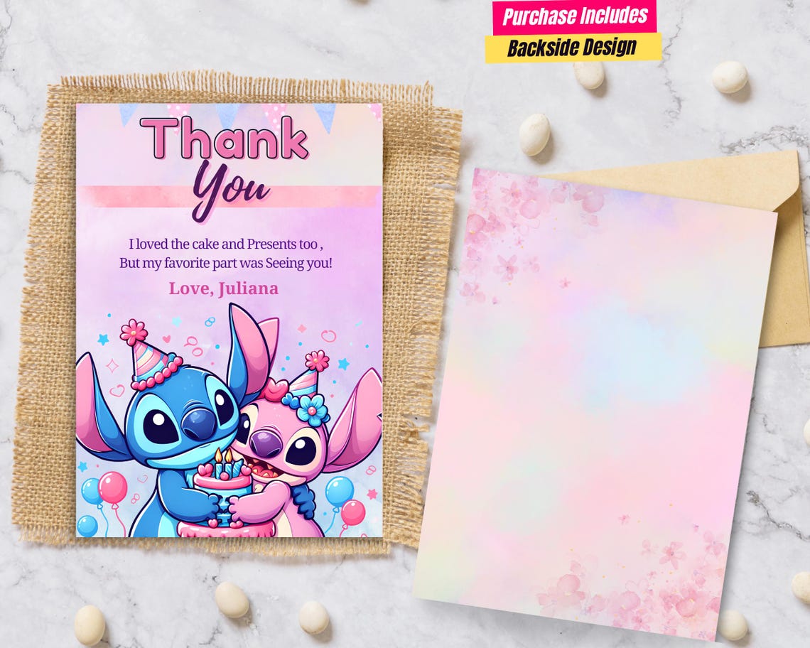 Lilo & Stitch Thank You Cards Personalised Stitch Thank You for Coming ...