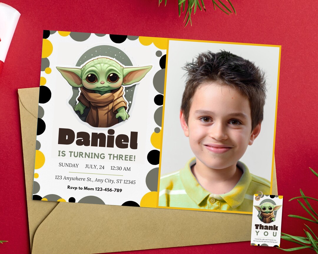 Grogu Invitation With Photo Grogu Birthday Photo Banner Grogu Photo ...