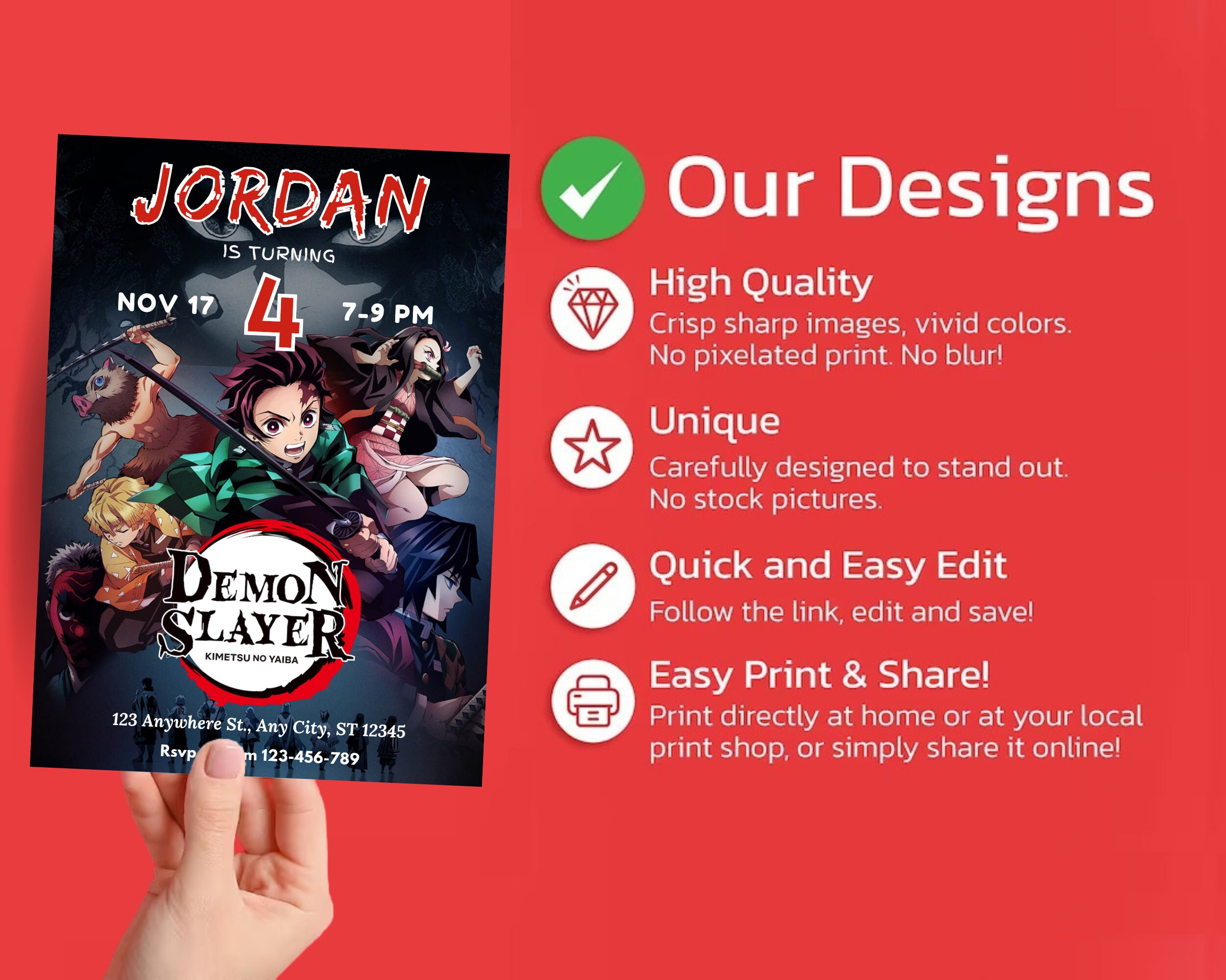 Printable Anime Birthday Invitation Demon Slayer Birthday Party ...