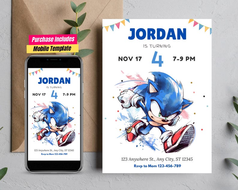 Sonic the Hedgehog Invitation Sonic Birthday Card Sonic Themed Birthday ...