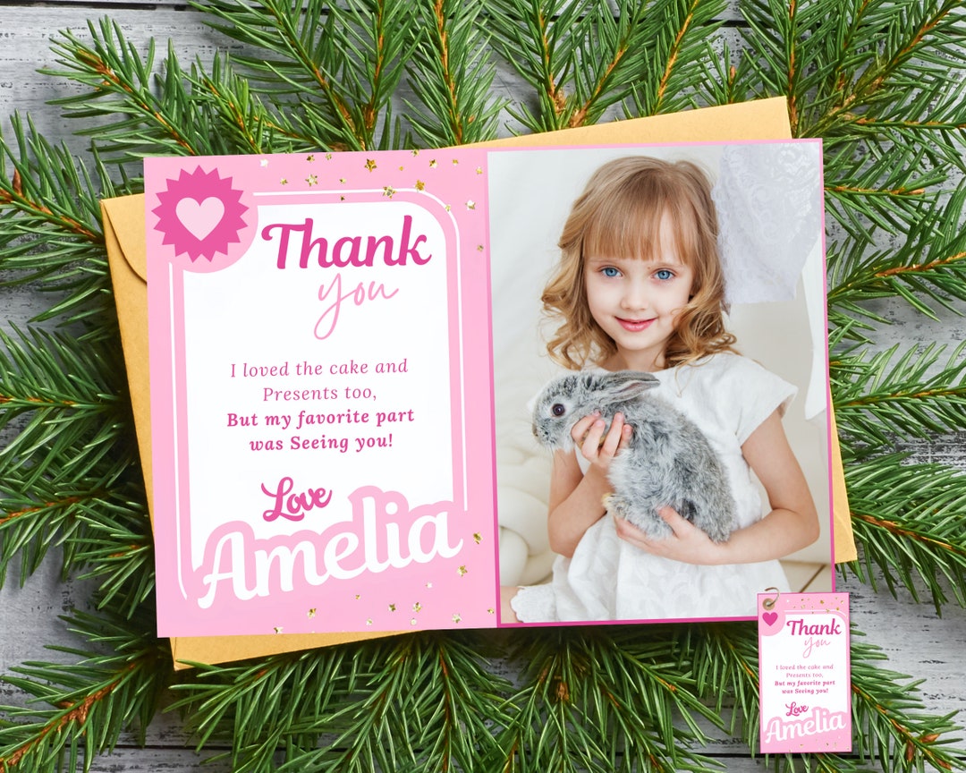 Barbie Thank You Card With Photo Doll Thank You Photo Party Barbie ...
