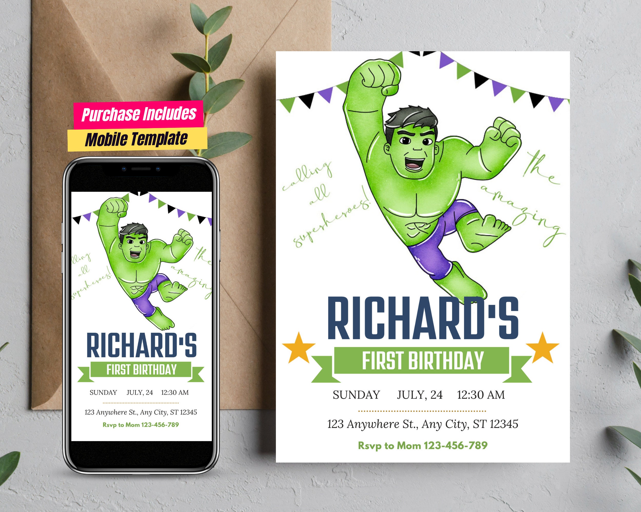 The Incredible Hulk Welcome Birthday Card Instant Download Canva ...