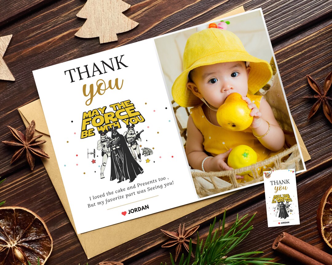 Personalized Star Wars Thank You Photo Cards Birthday Party Gratitude ...
