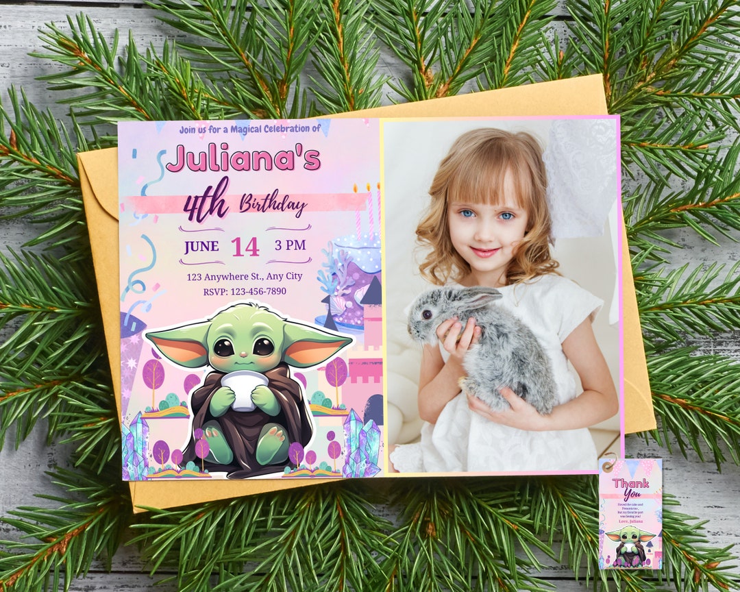 Grogu Birthday Photo Invitation Customizable Star Wars Theme Party ...