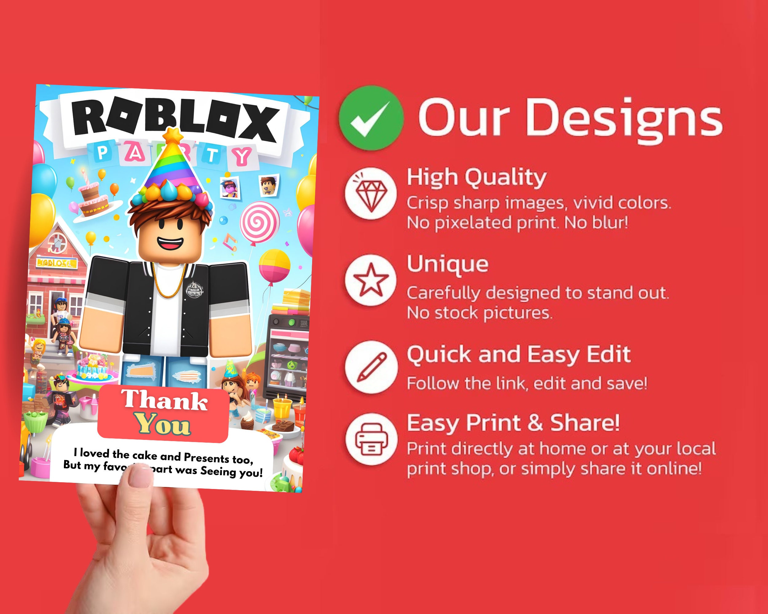 Roblox Birthday Tag Printable Roblox Thank You Tag Template Printed ...