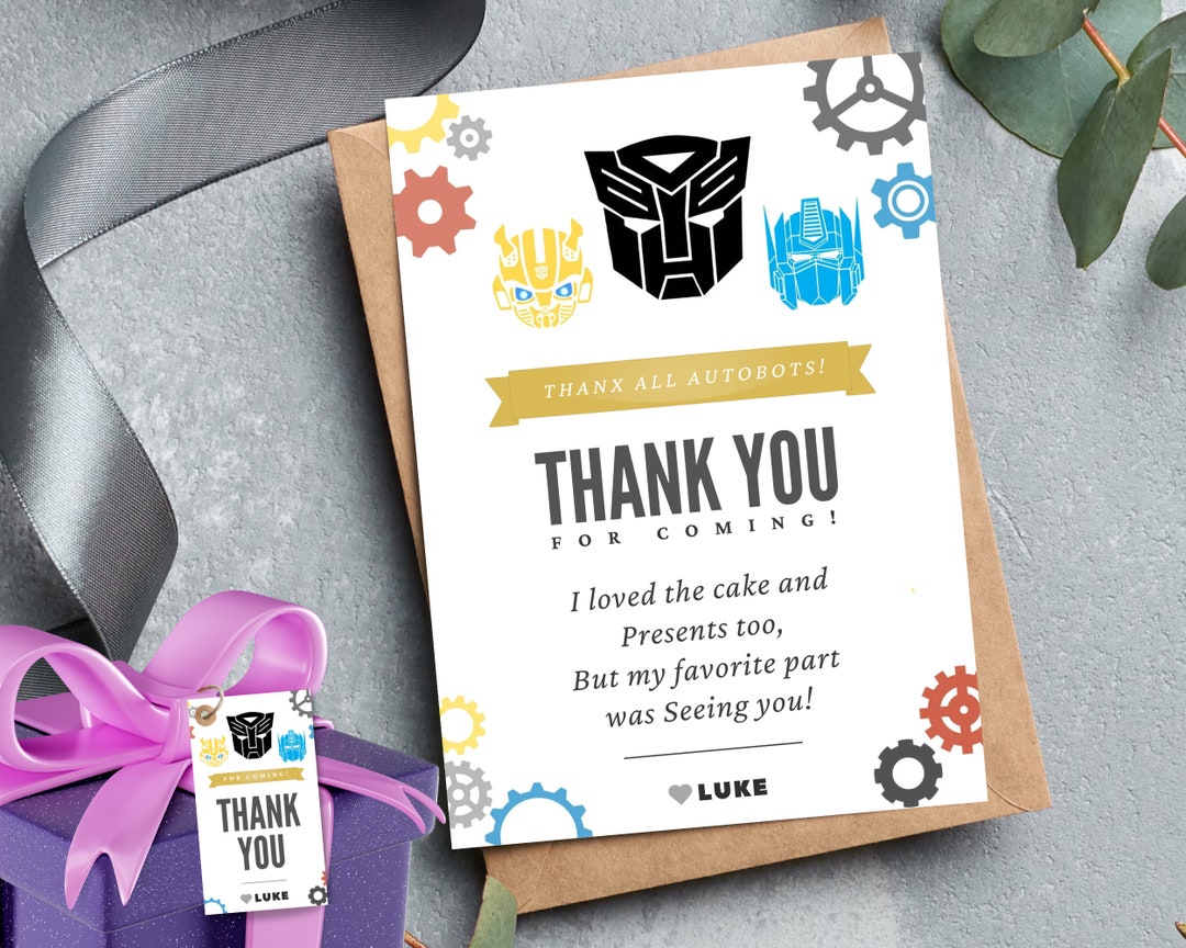 Transformers Thank You Cards Transformers Inspired Thank You Notes ...