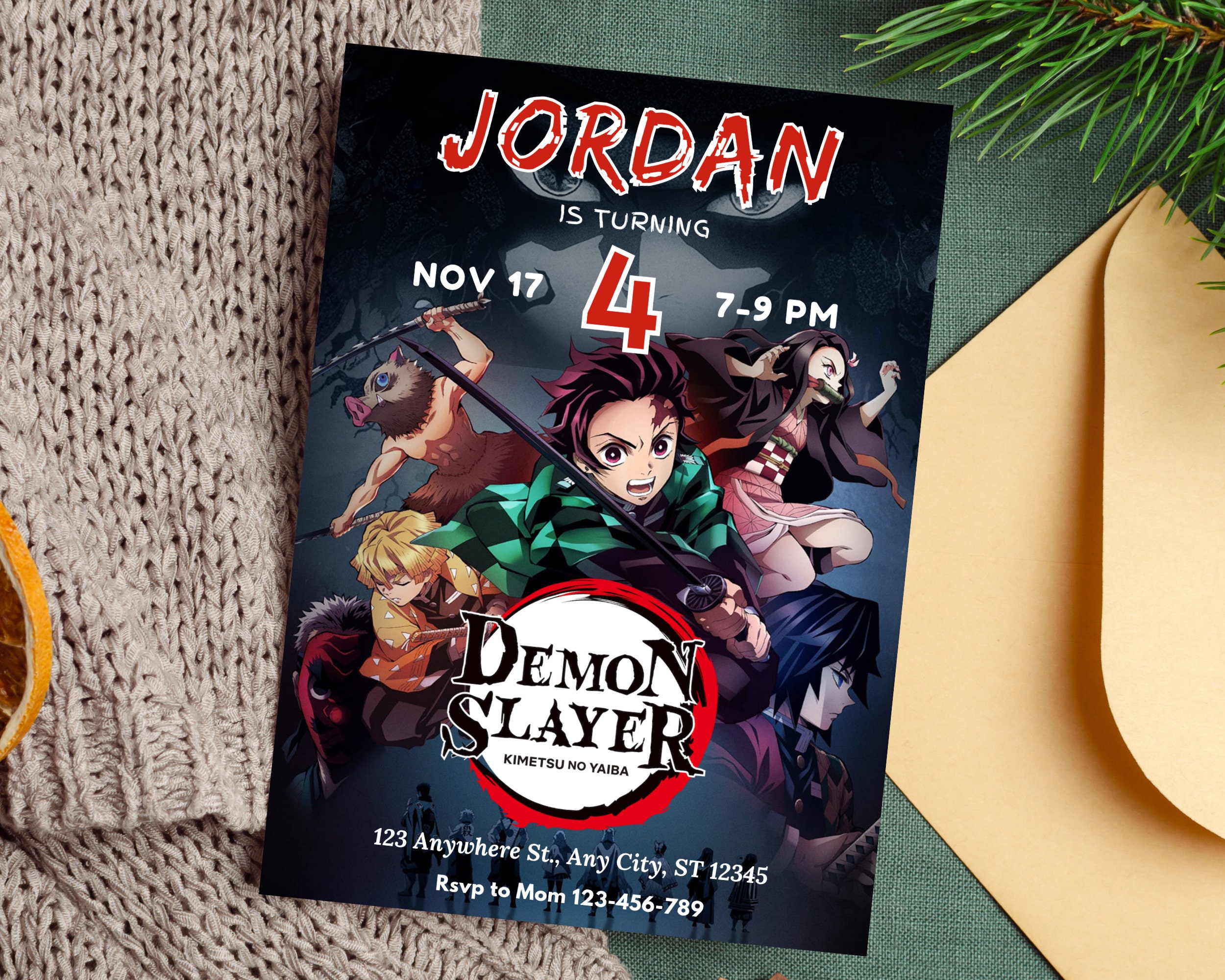 Printable Anime Birthday Invitation Demon Slayer Birthday Party ...