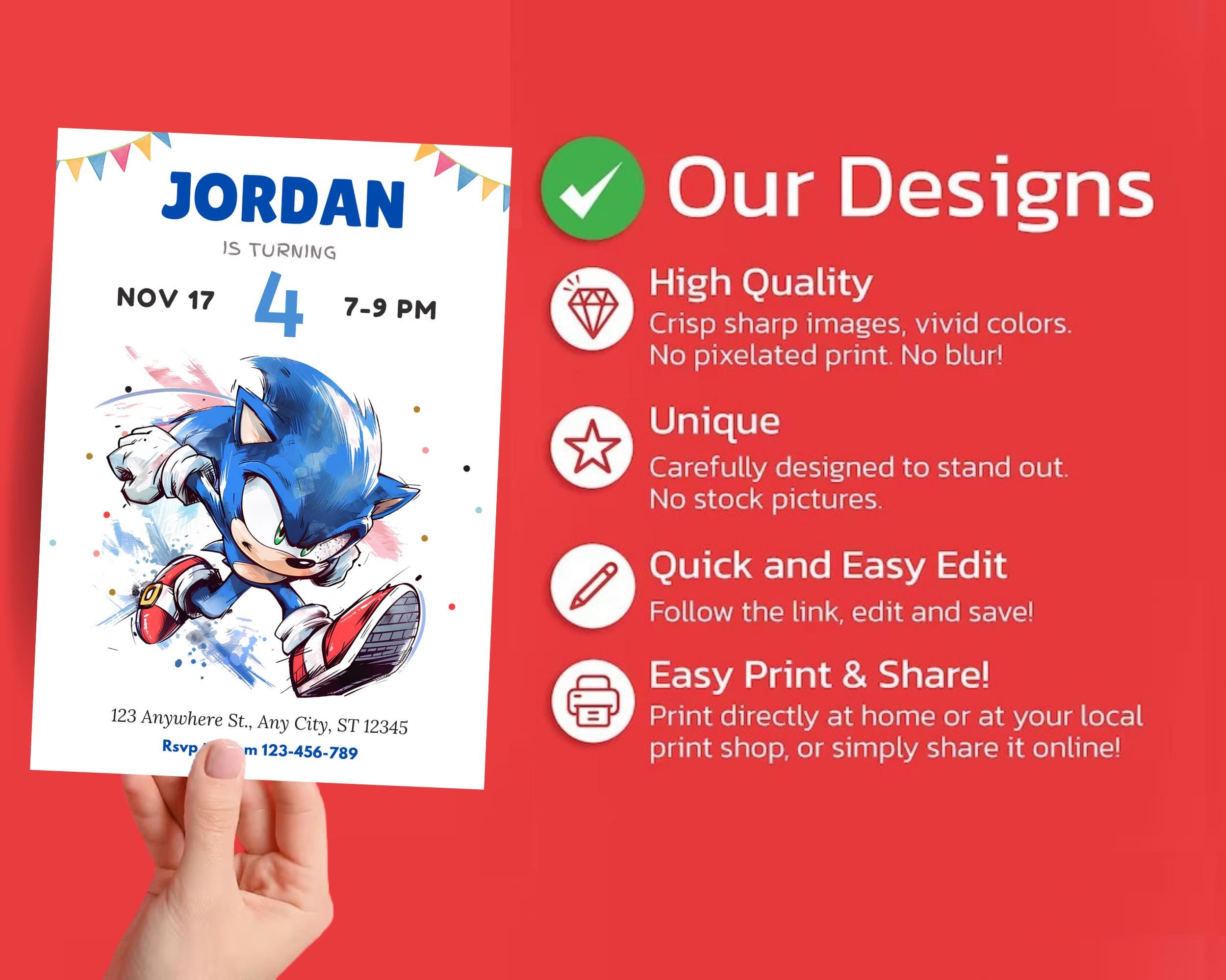 Sonic the Hedgehog Invitation Sonic Birthday Card Sonic Themed Birthday ...