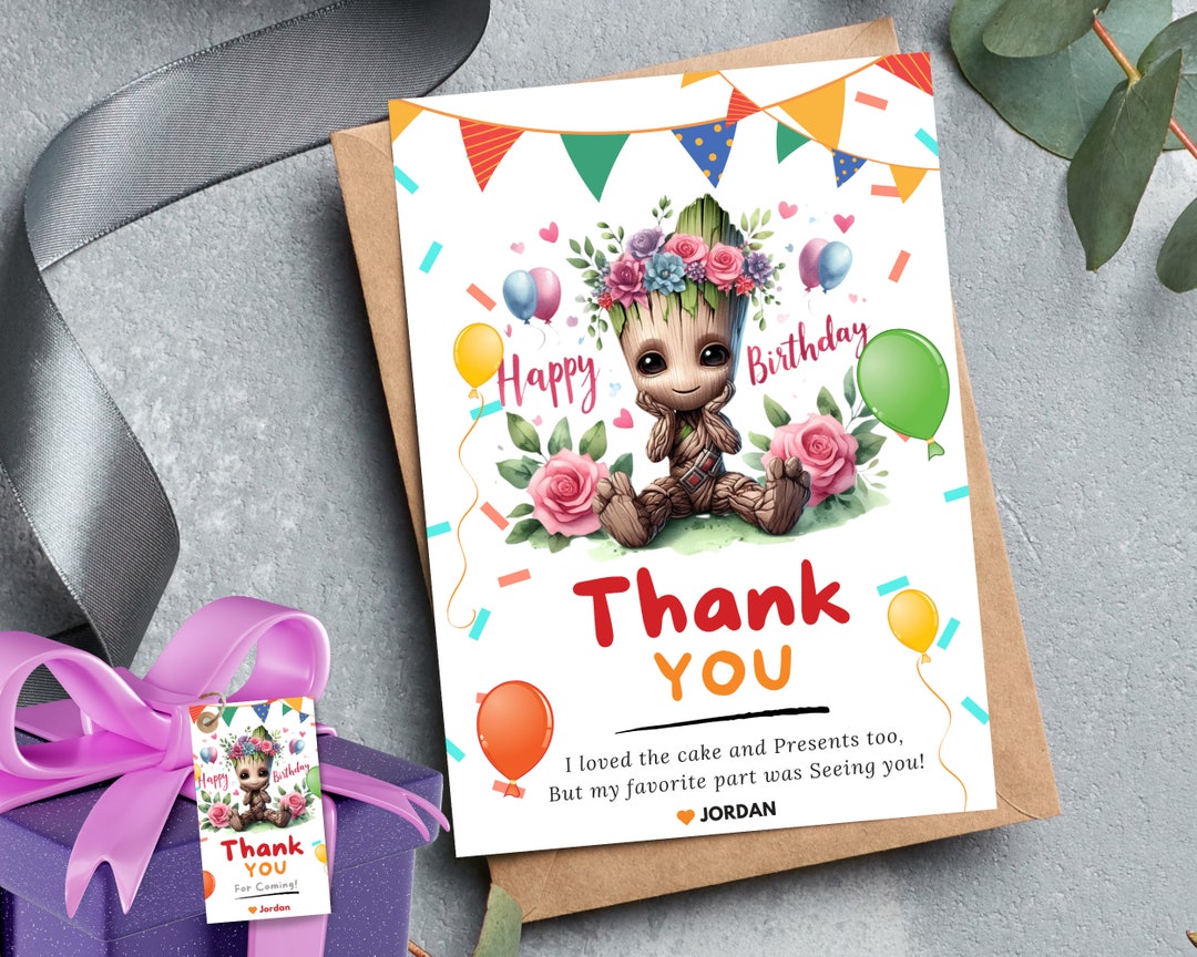 Editable Groot Thank You Party Cards Groot Thank You Party Stickers ...