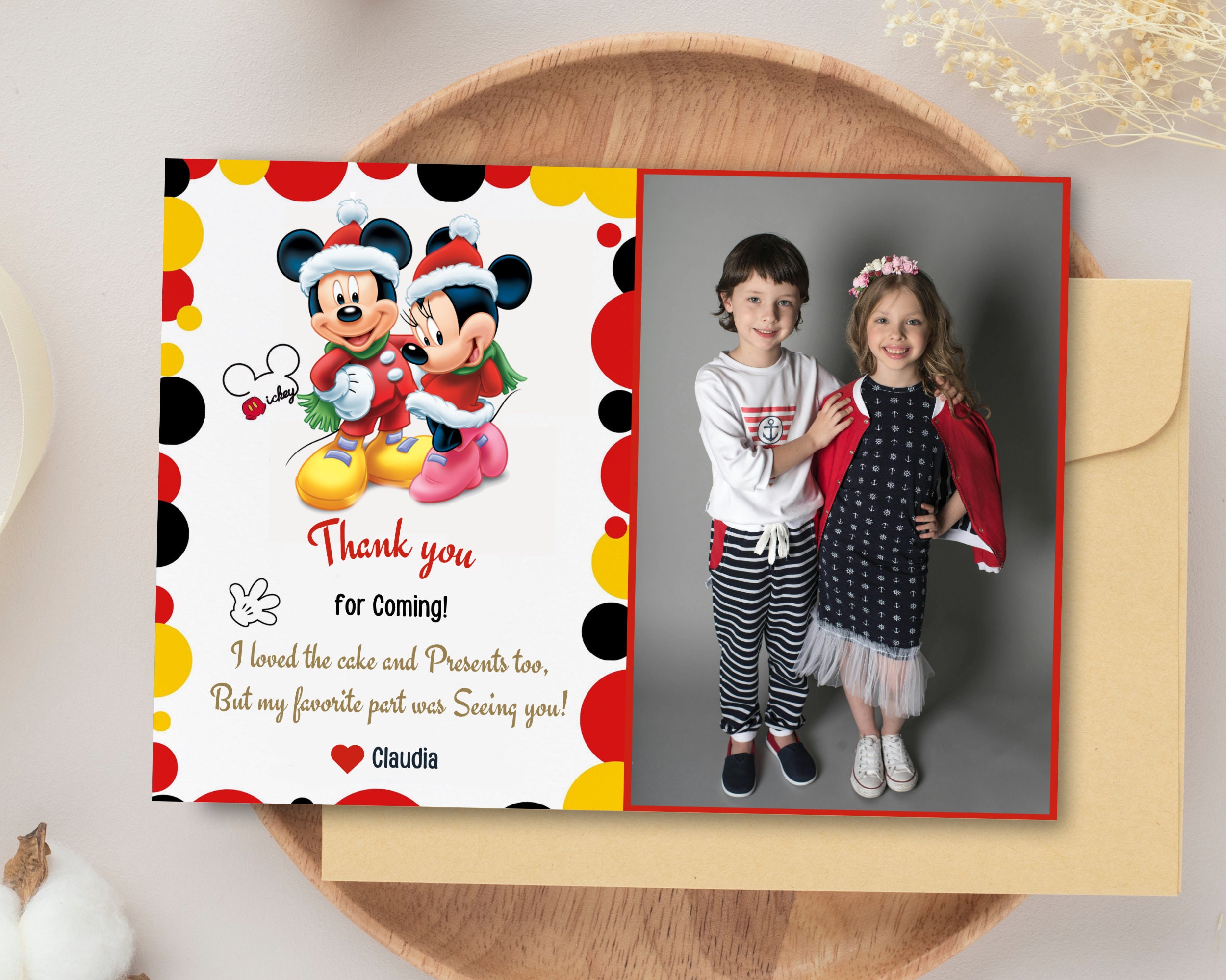 Twins Mickey Thank You Party Cards Mickey Mouse Thank You Party Card ...