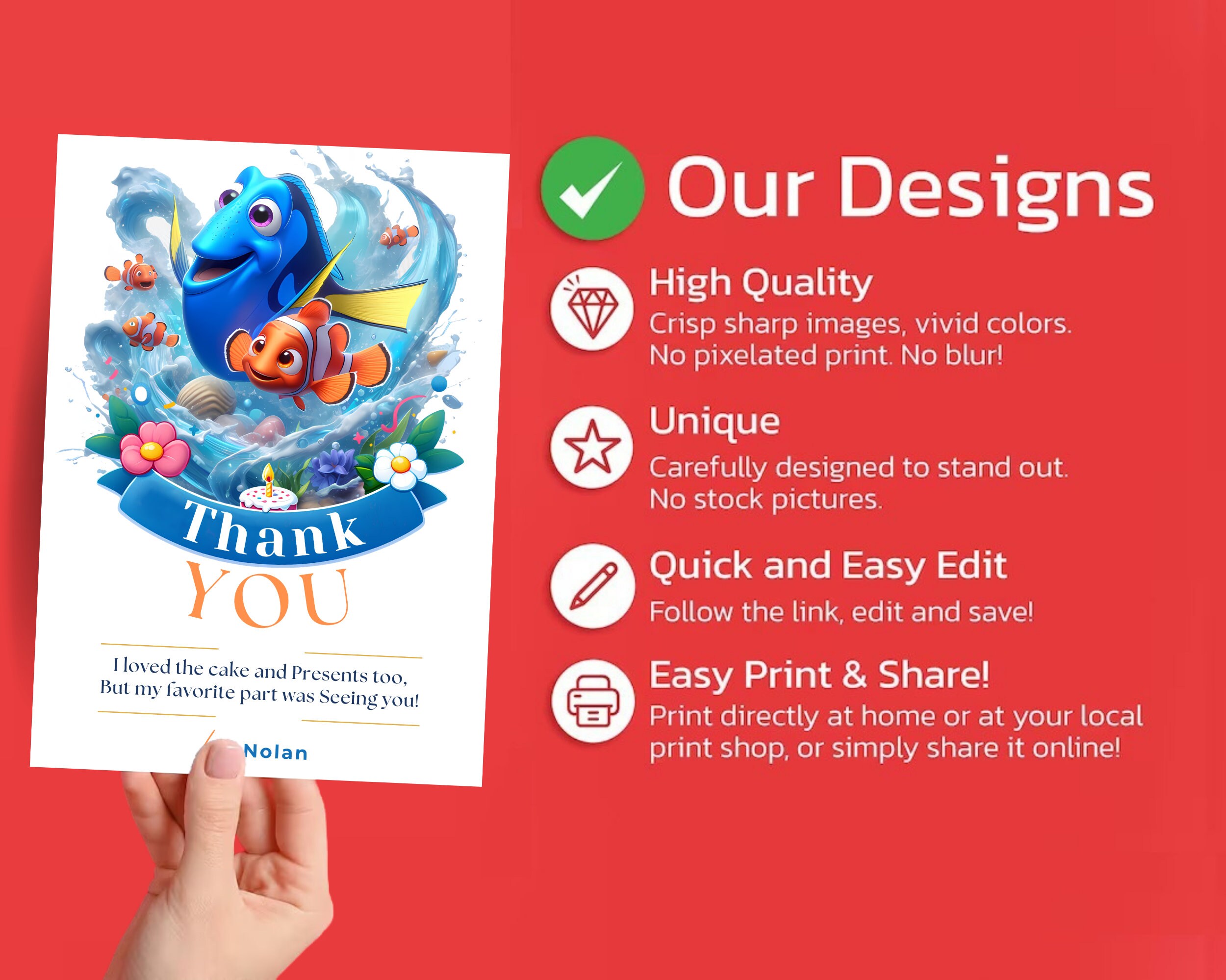 Finding Nemo Thank You Card Underwater Theme Thank You Card Finding ...