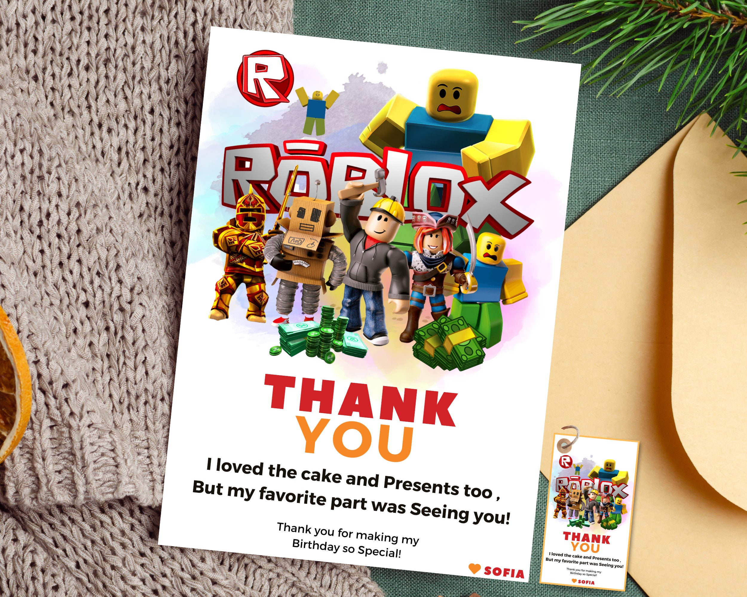 Personalised Roblox Kid Invitation and Thank You Tag Roblox Thanks for ...