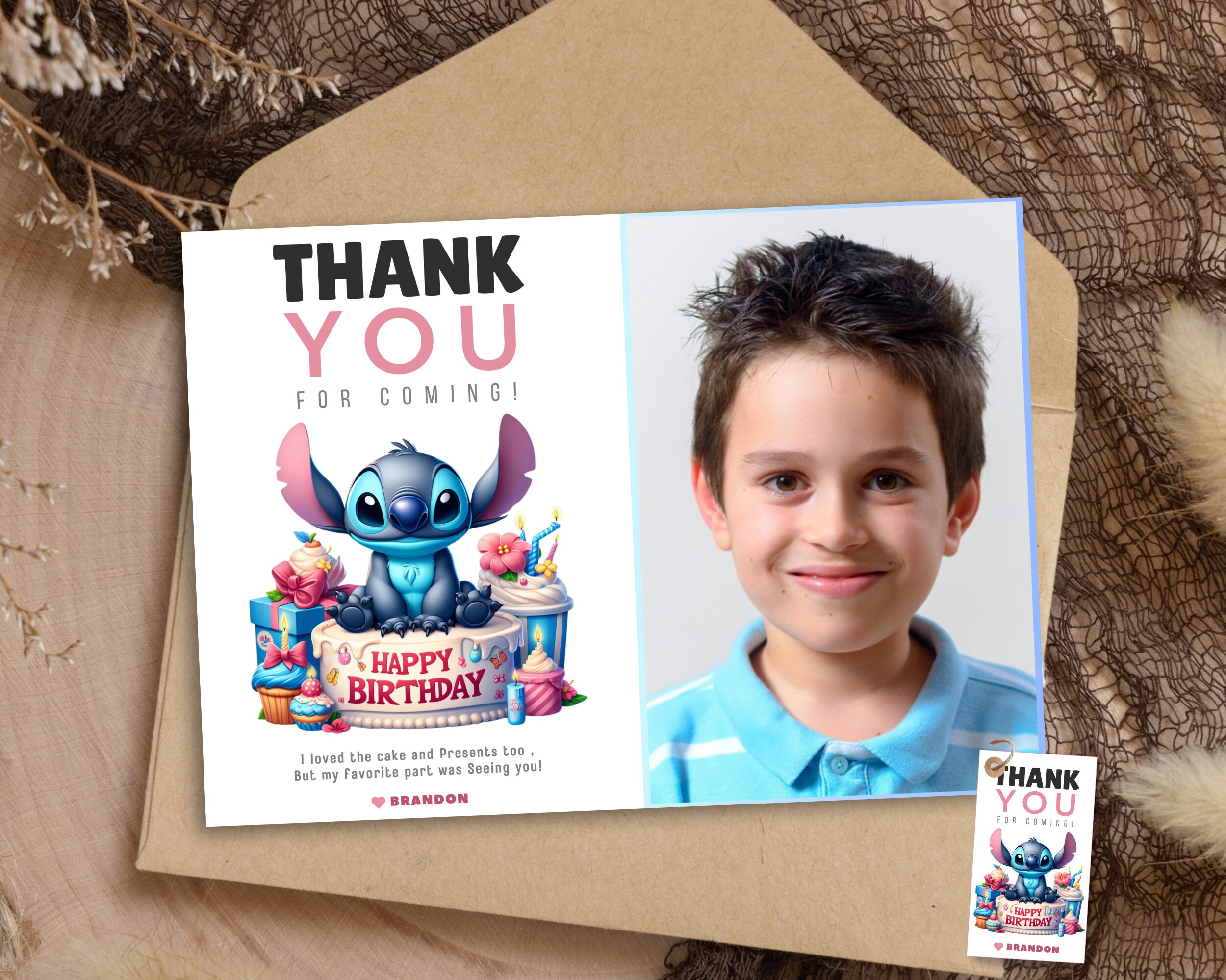 Lilo & Stitch Birthday Gift Card Stitch Tags for Kids Party Stitch Themed Thank You Tags Stitch ...