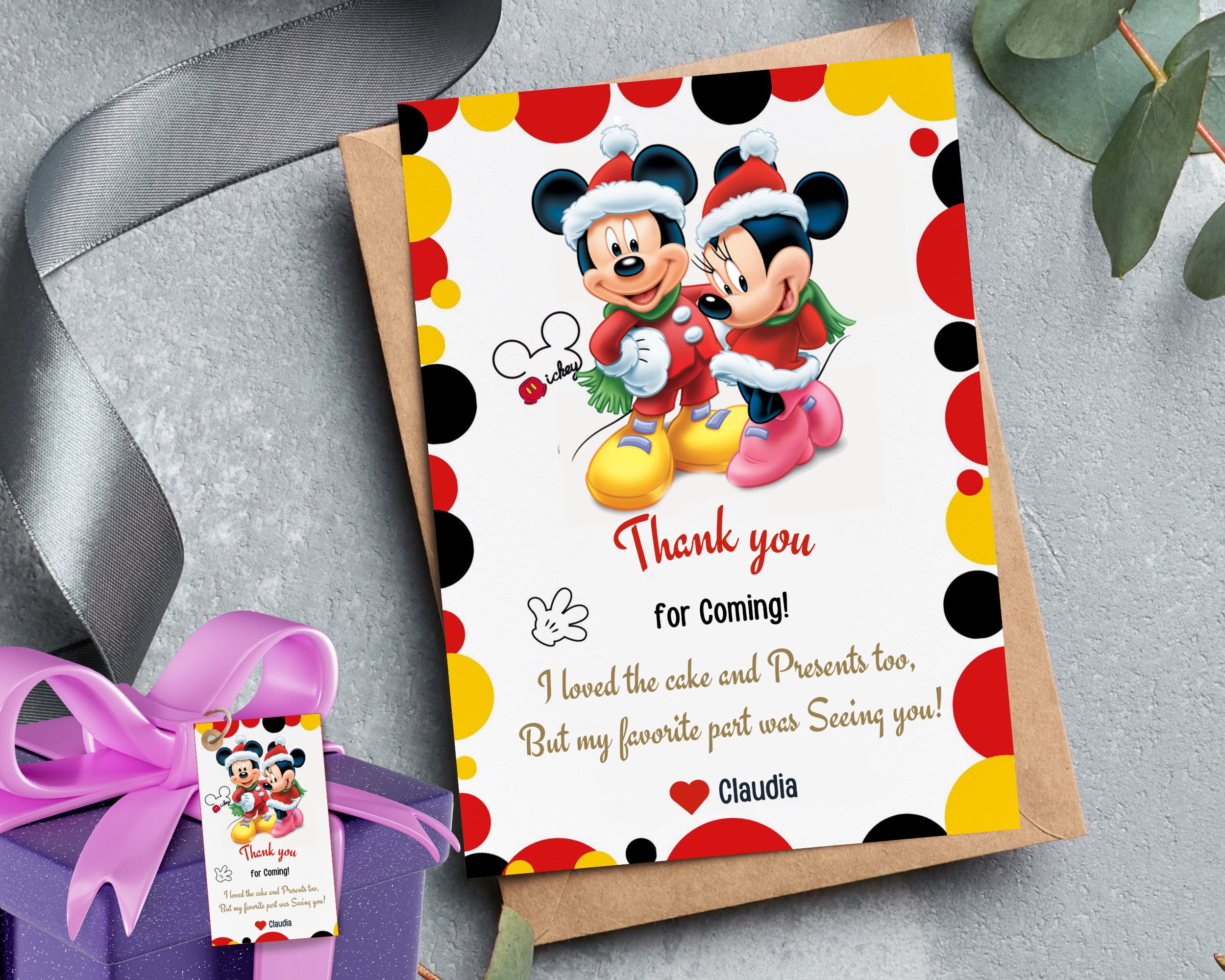 Twins Mickey Thank You Party Cards Mickey Mouse Thank You Party Card ...