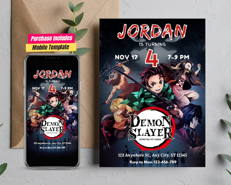 Printable Anime Birthday Invitation Demon Slayer Birthday Party ...