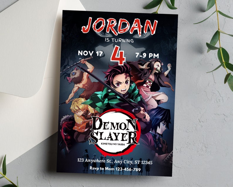 Printable Anime Birthday Invitation Demon Slayer Birthday Party ...
