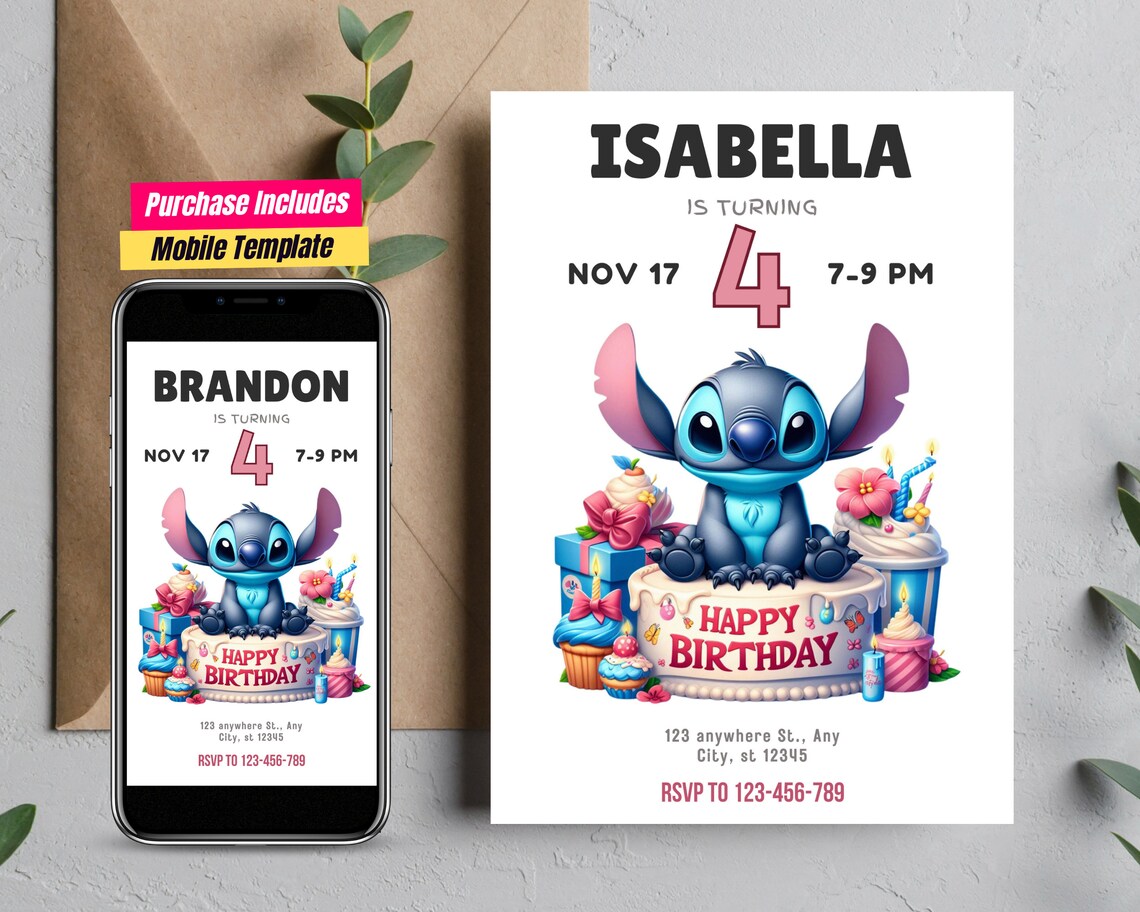 Lilo & Stitch Birthday Gift Card Stitch Tags for Kids Party Stitch ...