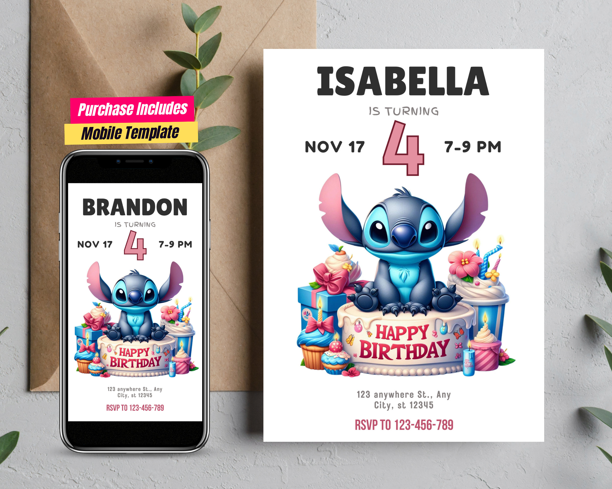 Lilo & Stitch Birthday Gift Card Stitch Tags for Kids Party Stitch Themed Thank You Tags Stitch ...