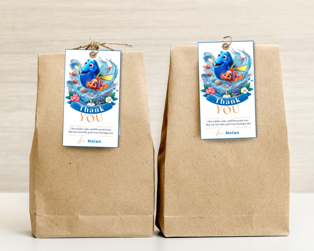 Finding Nemo Thank You Tag Underwater Theme Gift Tag Finding Dory Thank ...