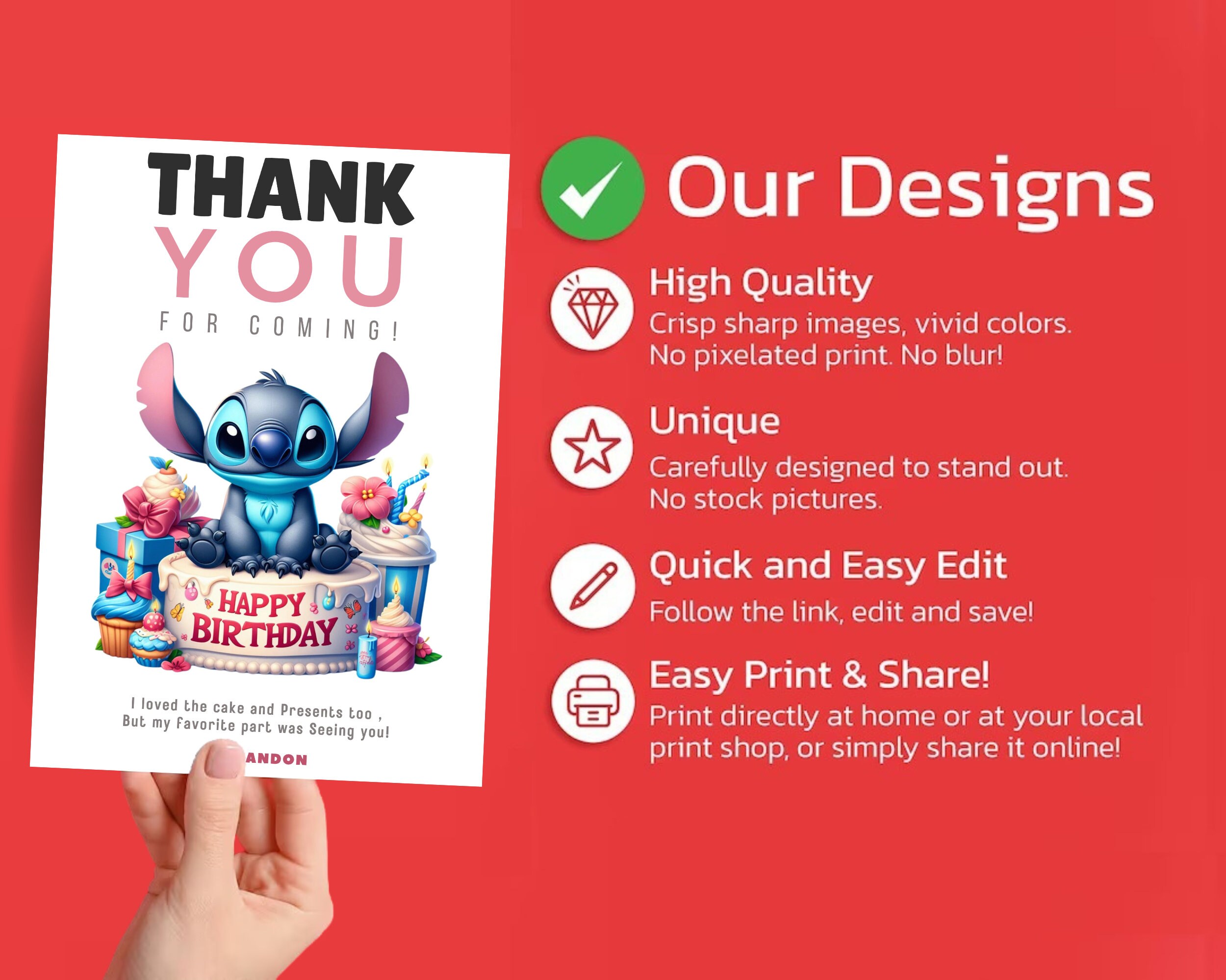 Lilo & Stitch Birthday Gift Card Stitch Tags for Kids Party Stitch Themed Thank You Tags Stitch ...