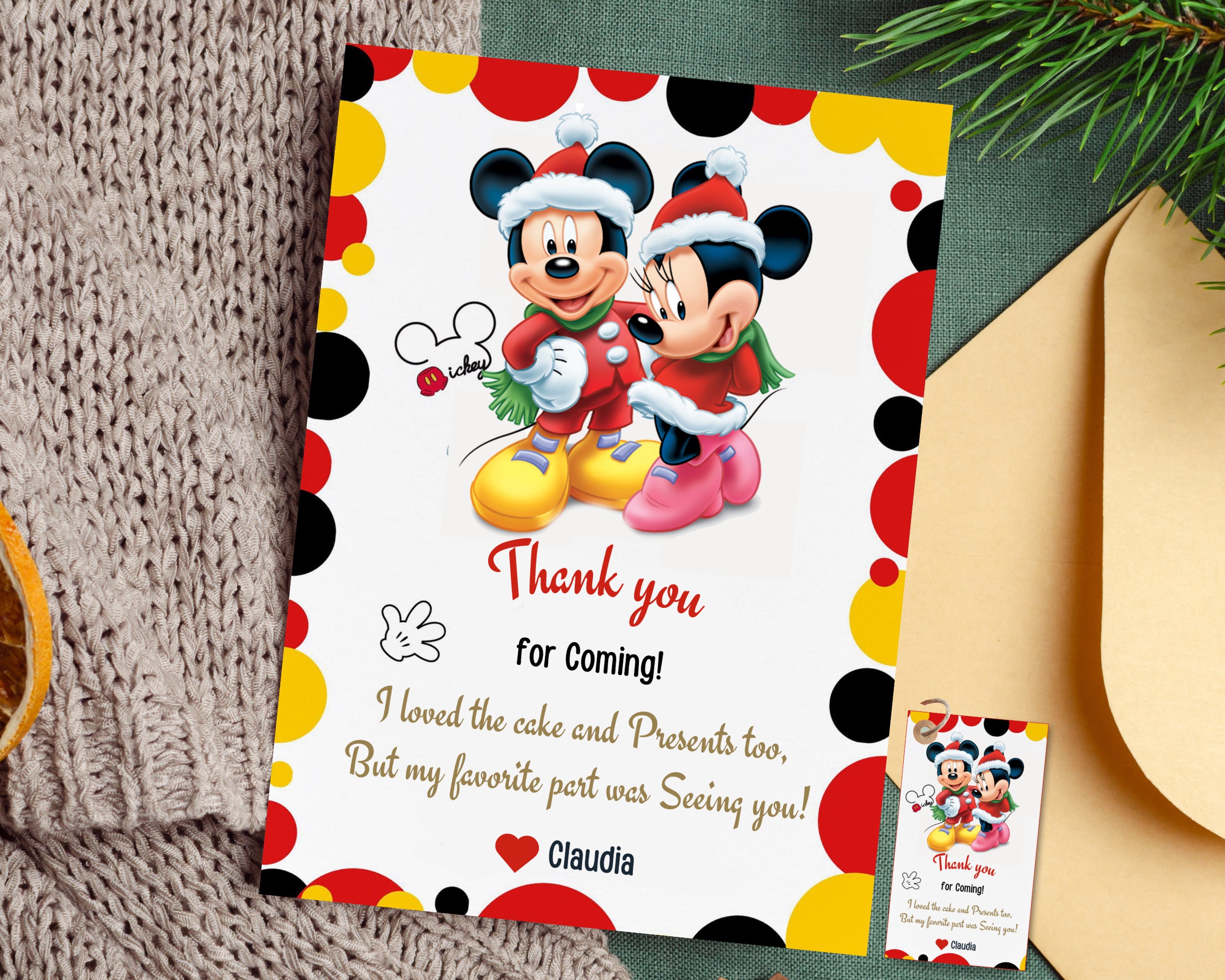 Twins Mickey Thank You Party Cards Mickey Mouse Thank You Party Card ...