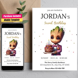 Groot Birthday Invitation Template, Printable Birthday Party Invitation ...